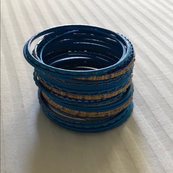 Fiji Town | Jewelry | Indian Blue Gold Bangle Set | Poshmark